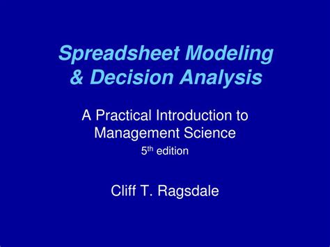 Ppt Spreadsheet Modeling And Decision Analysis Powerpoint Presentation