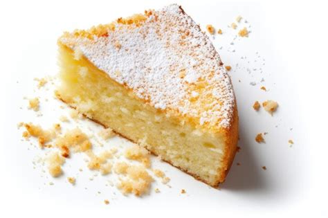 Premium Ai Image Partially Eaten Plain Sponge Cake Slice On White With Crumbs Top View