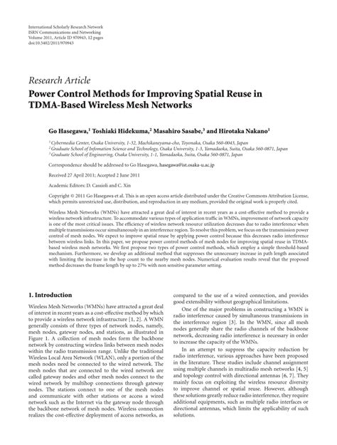 pdf power control methods for improving spatial reuse in tdma based