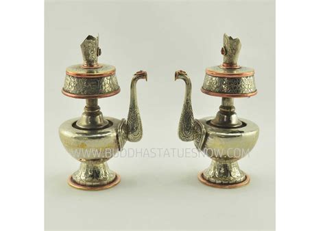 Tibetan Bhumpa Set 6 White Metal Handmade Wstones