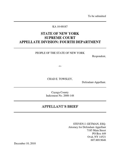 Towsley Appeal Brief 4th Dept Case Pdf Continuance Testimony