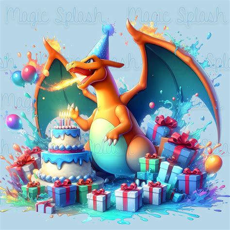 Charizard Birthday Party Png Watercolor Splash Art Digital Download