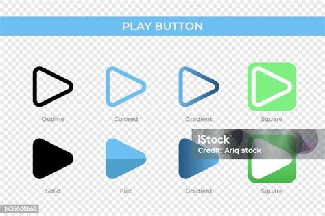 다른 스타일의 재생 버튼 아이콘 Play Button 벡터 아이콘은 윤곽선 솔리드 컬러 그라디언트 및 플랫 스타일로 디자인되었습니다 기호 아이콘 그림 벡터 일러스트 레이 션