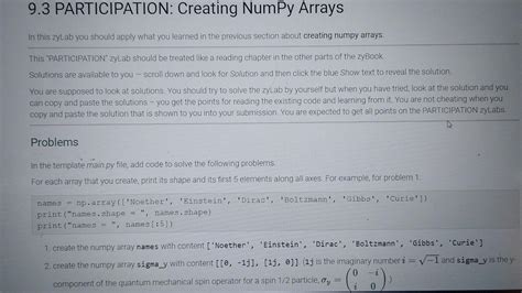 Solved 93 Participation Creating Numpy Arrays In This