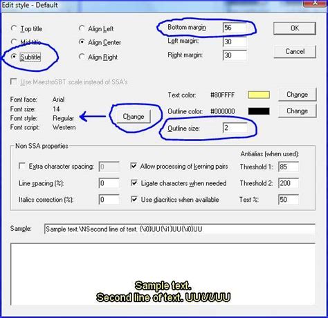 how to add text effects and unicode characters to mpeg 4 subtitles