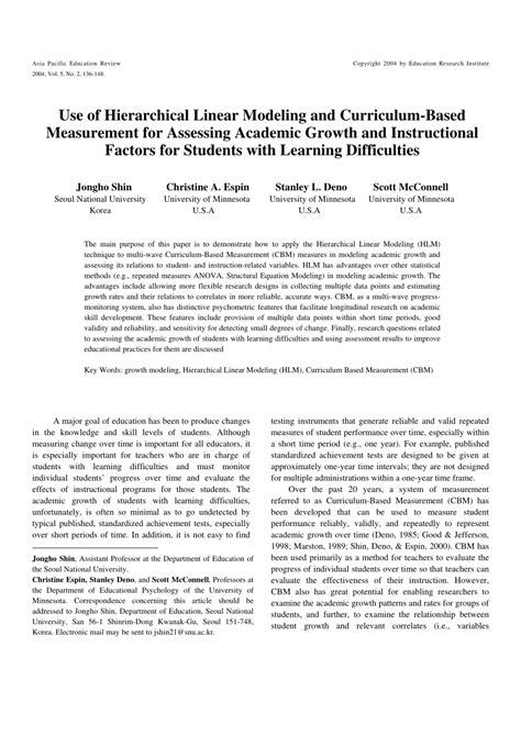 pdf use of hierarchical linear modeling and curriculum based