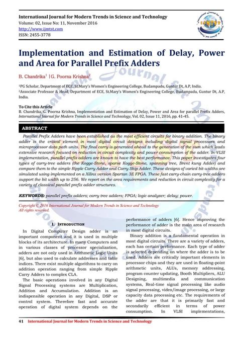 Implementation And Estimation Of Delay Power And Area For Parallel Prefix Adders Pdf