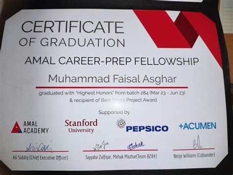 Amalfellowship Highesthonors Pepsico Stanforduniversity Amalacademy Muhammad Faisal Asghar