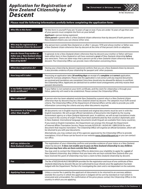 Application For Registration Of Nz Citizenship By Descent Pdf