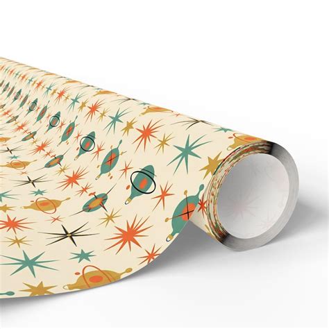 Retro Atomic Starburst Wrapping Paper Mid Century Modern T Wrap Etsy