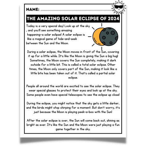 Solar Eclipse 2024 Reading Comprehension Passage For 1st Grade April Activities Made By Teachers