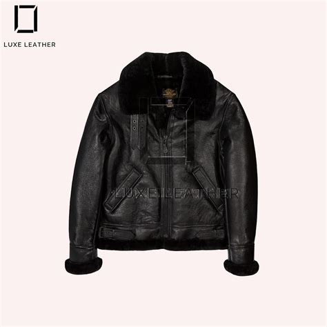 New Cockpit Usa Mens Black B 3 Sheepskin Bomber Jacket Warm Faux Fur