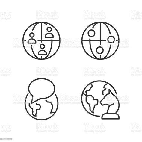 Geopolitics Process Pixel Perfect Linear Icons Set Stock Illustration