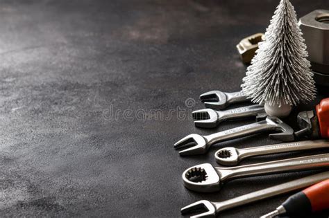 Steel Tool Christmas Tree Happy New Year And Happy Holidays Stock Image Image Of Design