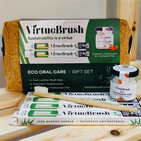 Oral Care T Set With 50 Strawberry Toothpaste Tabs 4 Bamboo Toothb