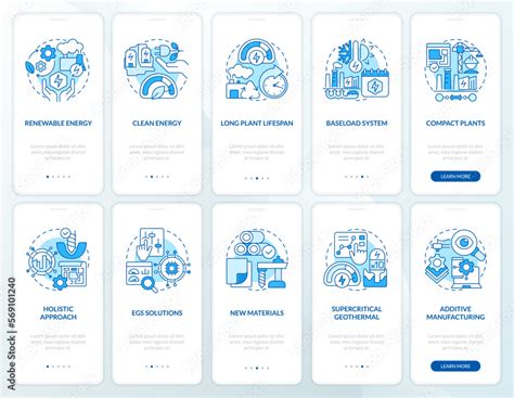 Geothermal Power Blue Onboarding Mobile App Screen Set Advantages