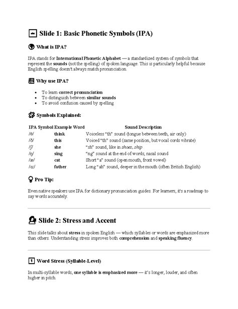 Ipa Basics Understanding Phonetic Symbols And Stress In English Studocu