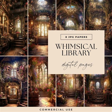 Whimsical Library Digital Papers Instant Download Book Lover  300 Dpi Letter Size Grunge