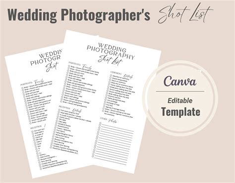 Editable Wedding Photo Shot List Wedding Photography Shot List