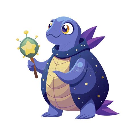 Cartoon Turtle Wizard With Star Wand In Space Themed Robe Stock Vector