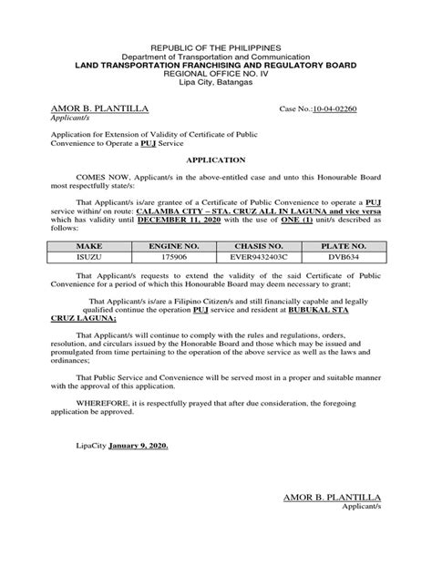 Ltfrb Application Pdf Virtue Public Law