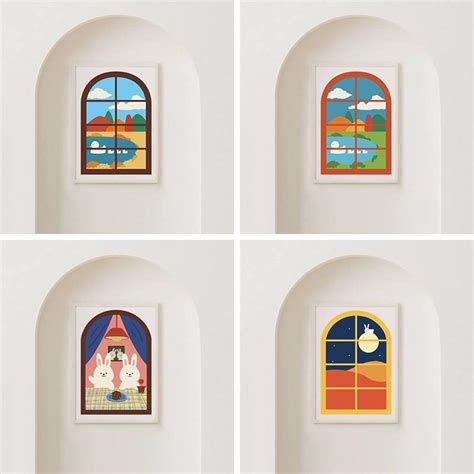 韩国ins窗外风景小兔子鸭子卡通装饰画海报儿童房童装店自粘墙贴虎窝淘