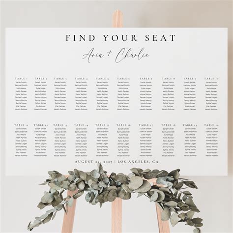 Easily Customizable 200 Person Wedding Seating Chart 20 Tables