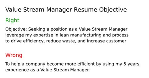 Top 16 Value Stream Manager Resume Objective Examples