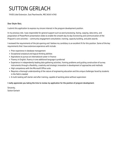 Program Development Cover Letter Velvet Jobs