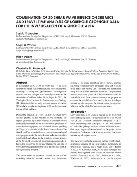 Pdf Combination Of 2d Shear Wave Reflection Seismics And Travel Time Analysis Of Borehole