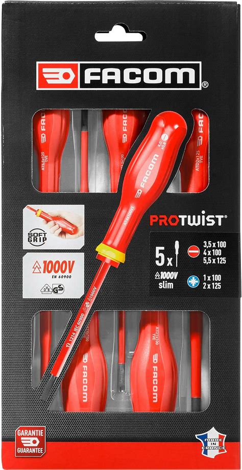 Facom Atdj5tvepb Insulated Screwdriver Set With Extra Thin Blade Slottedpz 5 Piece Klium