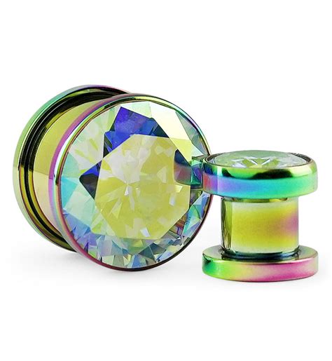 Rainbow Aurora Gem Stainless Steel Plugs 00g 58