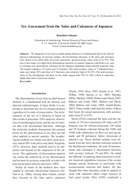 Pdf Sex Assessment From The Talus And Calcaneus Of Japanese