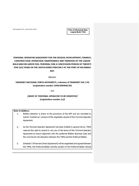 Annexure Hh Draft Terminal Operator Agreement Pdf Breach Of