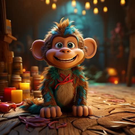 Premium Photo Cartoon Monkey In Pixar Style Shallow Depth Of Field