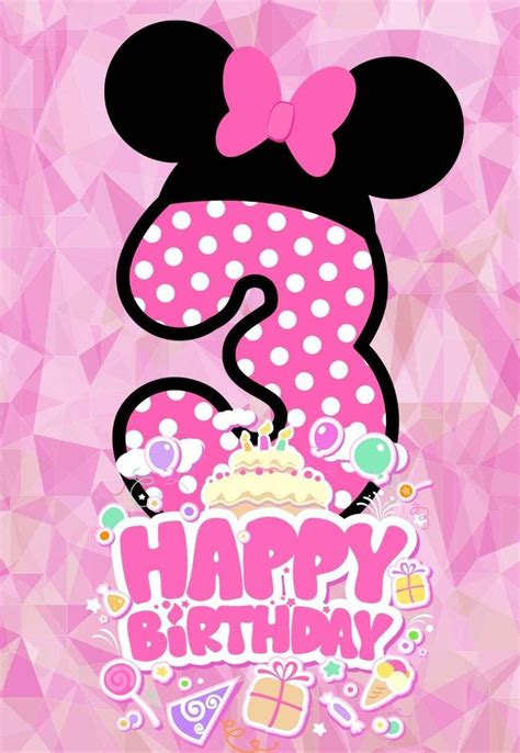 Minnie Mouse 3rd Birthday Card With Pink Background