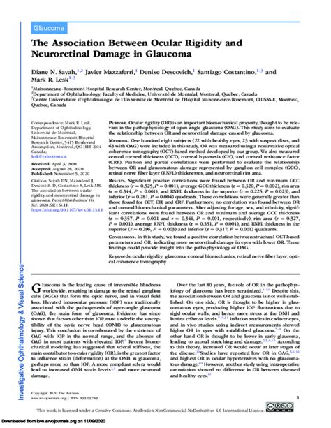 Pdf The Association Between Ocular Rigidity And Neuroretinal Damage