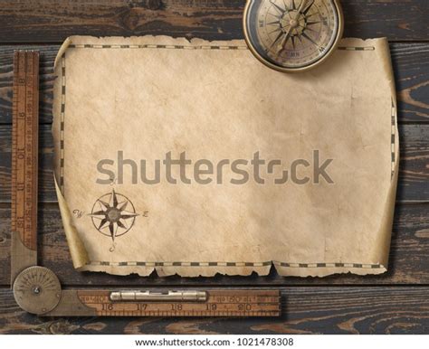 Old Blank Map Background Compass Adventure Stock Illustration