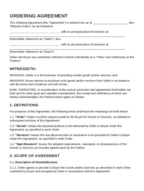 Ordering Agreement Template Form Fill Out And Sign Printable Pdf