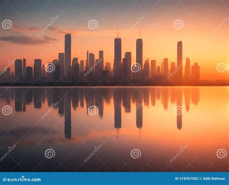 Silhouette Of City Buildings During Sunset Stock Illustration