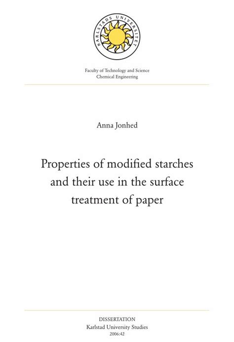 Pdf Properties Of Modified Starches And Their Use In The Surface