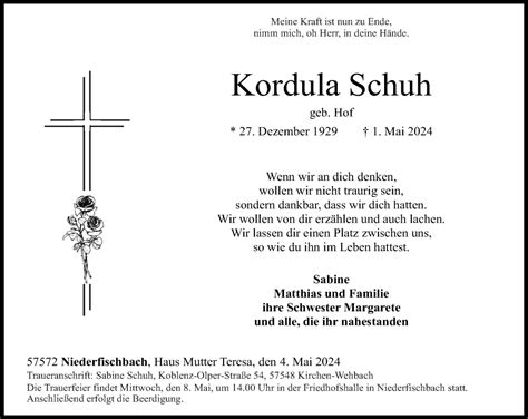Traueranzeigen Von Kordula Schuh Rz Trauer De