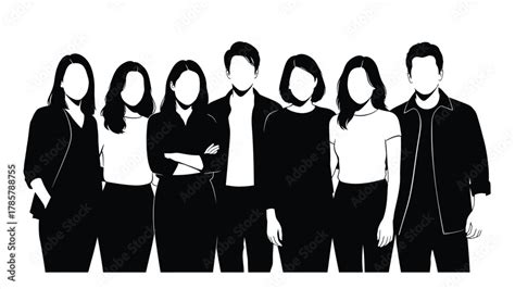 Diverse Business Team Group Portrait Vector Illustration Monochrome