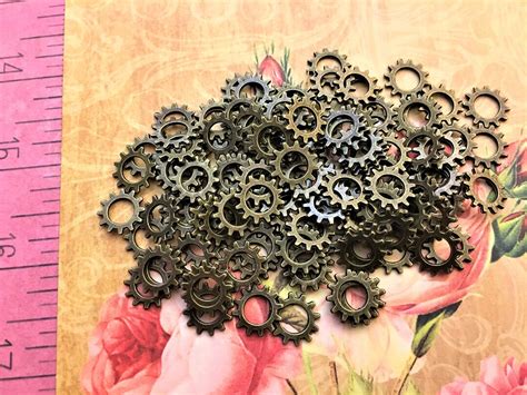 Tiny Brass Cogs Bronze Steampunk Gears Sprocket Wheels Buttons Watch Parts Altered Clock Time