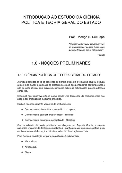 Pdf Livro Texto Ciência Política E Teoria Geral Do Estado 01 Cap 1