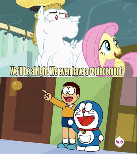 531789 Safe Edit Bulk Biceps Fluttershy Rainbow Falls Doraemon