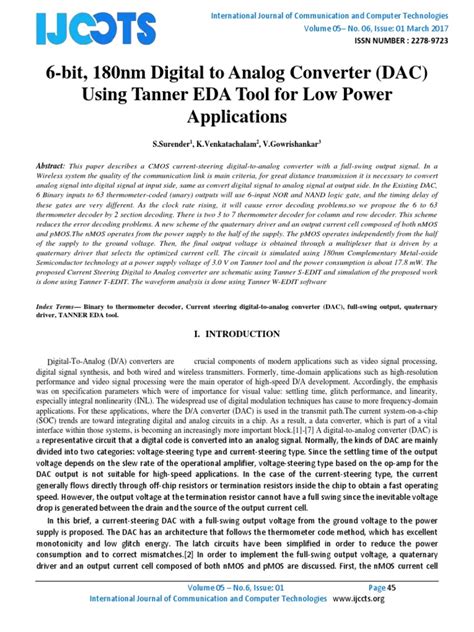 6 Bit 180nm Digital To Analog Converter Dac Using Tanner Eda Tool For Low Power Applications