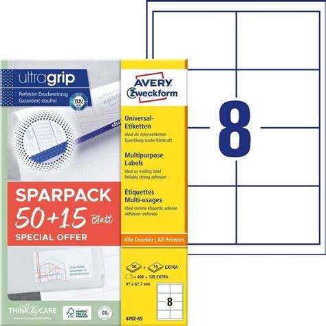Avery 4782 65 Universal Etiketten 400 Plus 120 Klebeetiketten Extra