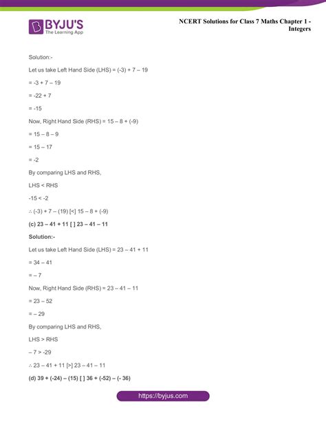 Ncert Solutions For Class 7 Maths Chapter 1 Integers Access Free Pdf