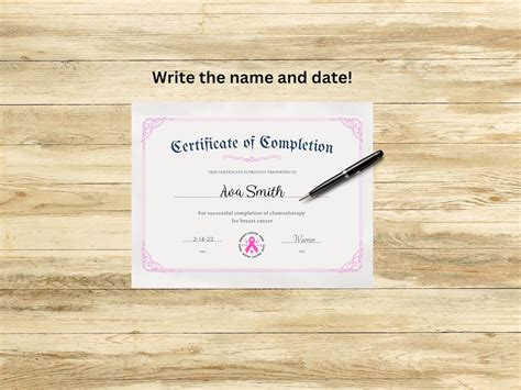 Breast Cancer Chemo Treatment Completion Certificate Instant Download